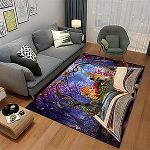 LGGQQW Magical Forest Area Rug Mushroom Tree Cat Pink Flower Fairy Tale World Carpet Home Decor