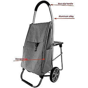 Shopping Trolley on Wheels Multi Function Shopping Cart Portable Seated Folding Trolley with Portable Waterproof Fabric Capacity Increased Storage Hand Trucks,Blue,60 * 100Cm ,Shoppin