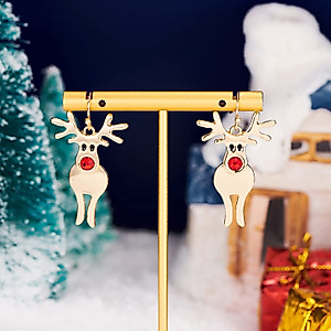 TOVABA Stainless Steel Gold Xmas Reindeer Earring, Hypoallergenic Nickel Free, Lightweight Christmas Gift for Women and Girls