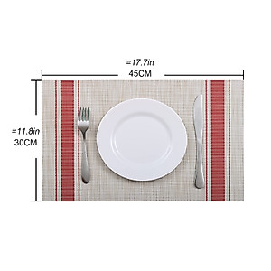 Vinjiasin Placemats Set of 4 Vinyl Woven Red Stripes Table Mats Washable Heat Resistant Sturdy Easy to Clean Kitchen for Dining Table Indoor Outdoor Christmas Decorations