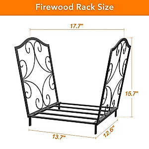IDEALHOUSE Fireplace Decorative Firewood Rack 17.7 Inch Iron Indoor/Outdoor Firewood Storage Rack Log Stand Stacker Holder Wood Rack for Firewood (S)
