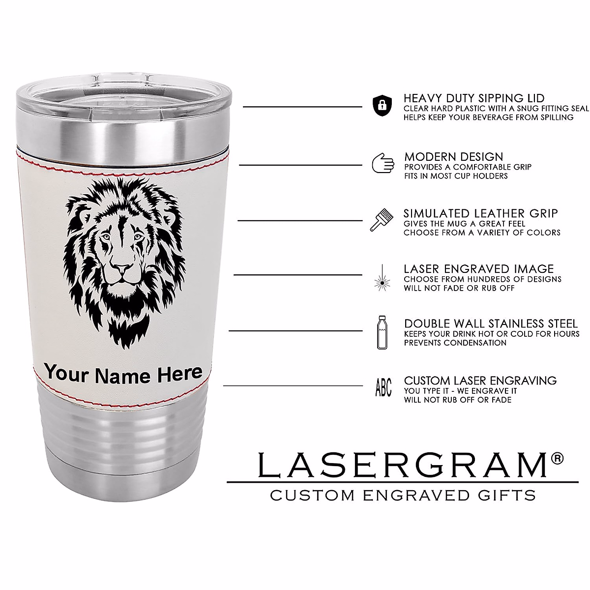 LaserGram 20oz Vacuum Insulated Tumbler Mug, Railroad Crossing Sign 1, Personalized Engraving Included (Faux Leather, Baseball Style)