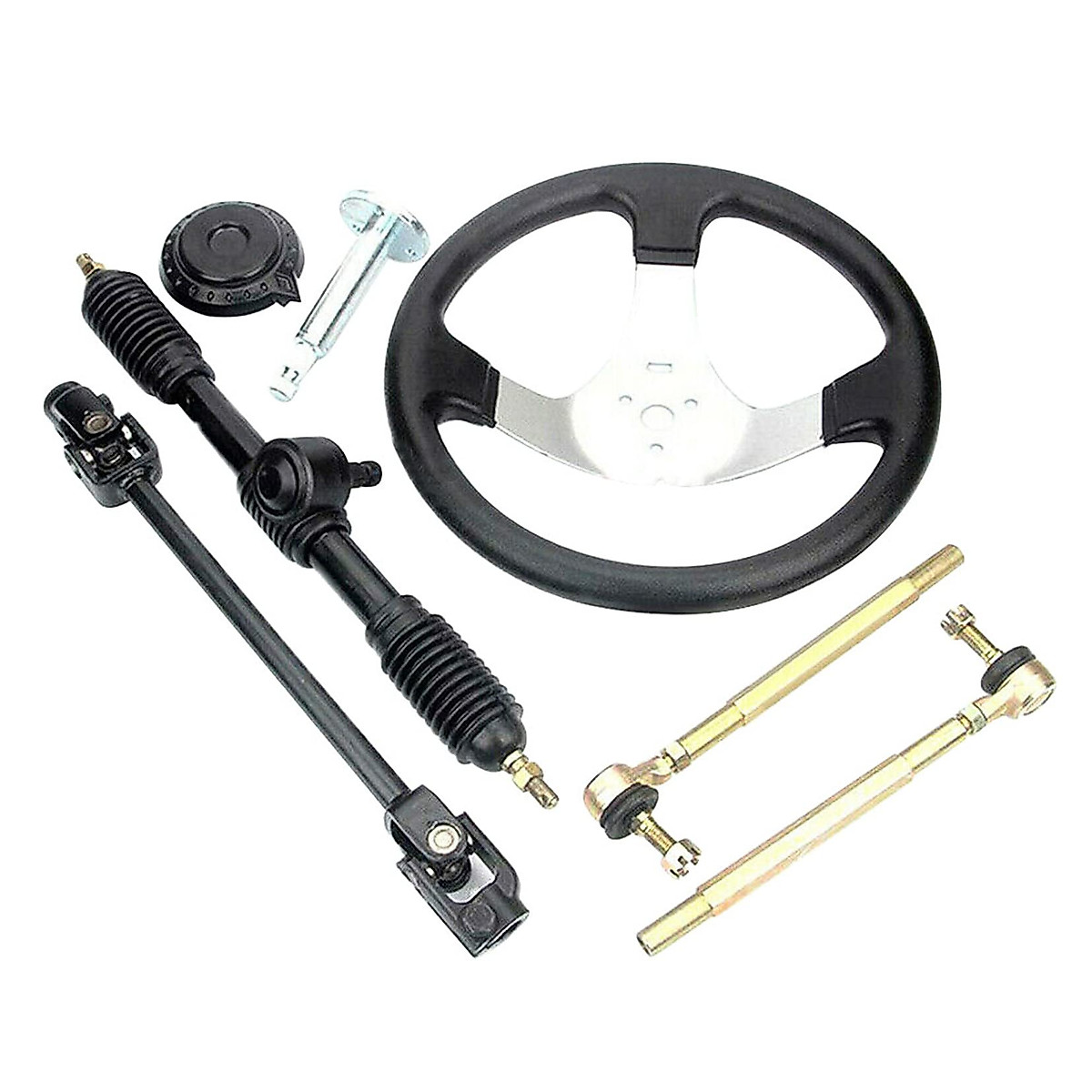 300mm Steering Wheel Assembly Steel Gear Rack Pinion Set Replacement for 110cc Go Kart