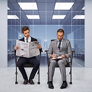 HinLIaDa Waiting Room Chairs with Wheels, Foldable Mesh Guest Nesting Stacking for Office School Classroom Training Conference Waiting Room, with Armrests, 2 Pack Black (2)