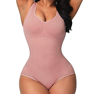 Femica Women's Solid Sculpting Bodysuit from Ultimate Control for Confident Comfort (Dusty Pink, Large)