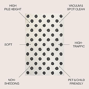 JONATHAN Y MOH411A-5 Pere Modern Charcoal Dot Shag Indoor Area-Rug Bohemian Contemporary Geometric Easy-Cleaning Bedroom Kitchen Living Room Non Shedding, 5 X 8, White/Black