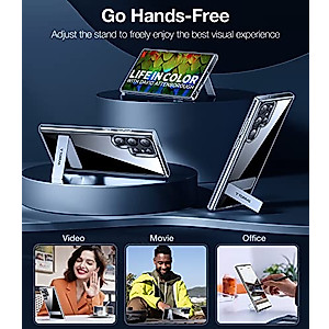 TORRAS for Samsung Galaxy S23 Ultra Case Clear with Kickstand Never Yellowing, [3-Way Built-in Kickstand] [10FT MIL-Grade Shockproof] Slim Clear Case for Samsung S23 Phone Ultra Case, Diamond Clear