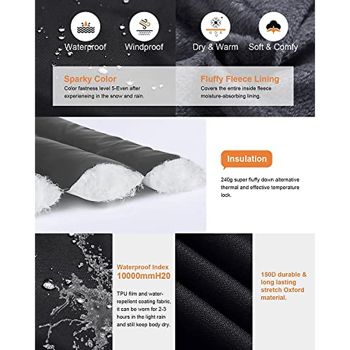 Pursky Men's Ski Jackets Skiing Warm Winter Coats Detachable Fur Hooded Black XL