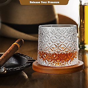 Crystal Whiskey glasses set of 2,Rotatable -10 Oz old fashioned whiskey glasses,bar whiskey glasses,style glassware for bourbon,perfect Idea for scotch lovers,glasses for scotch, rum,Ice flower