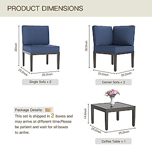 Trumbeak Patio Furniture Set,7 Pieces Metal Modern Outdoor Furniture,Outdoor Sectional Sofa w/5.1" Cushions and Coffee Table for Patio,Backyard,NavyBlue