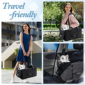 GoHimal Console Dog Car Seat for Small Dogs Cats Pet Supplies Portable Car Armrest Bag Convenient for Disassembly and Cleaning Included Safety Tethers Perfect Car Seat for Pup Cats Black