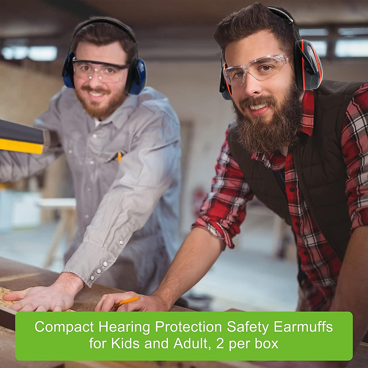 GREEN DEVIL Hearing Protection Ear Muffs SNR 27dB/NRR 22dB Noise Reduction Head Band Earmuff For Shooting Mowing Construction Manufacturing Woodwork 2pack