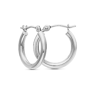 14k White Gold Polished Real Gold Hoop Earrings, Small Plain Round Gold Hoop 14kt Real Gold 12mm (0.47 inch)