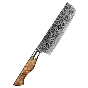HEZHEN 7 inch Nakiri Knife Japanese High Carbon Steel-Super Durable Cooking Knife-67 Layers of Damascus Steel Sharp Blade -Ergonomic Design for Figured Sycamore Wood Handle