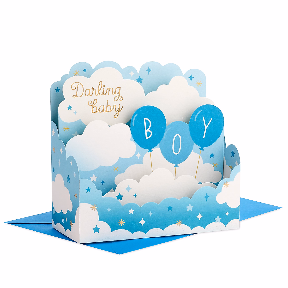 Hallmark Paper Wonder Pop Up Baby Shower Card for Boy (Blue Balloons) Welcome New Baby Boy, Congratulations