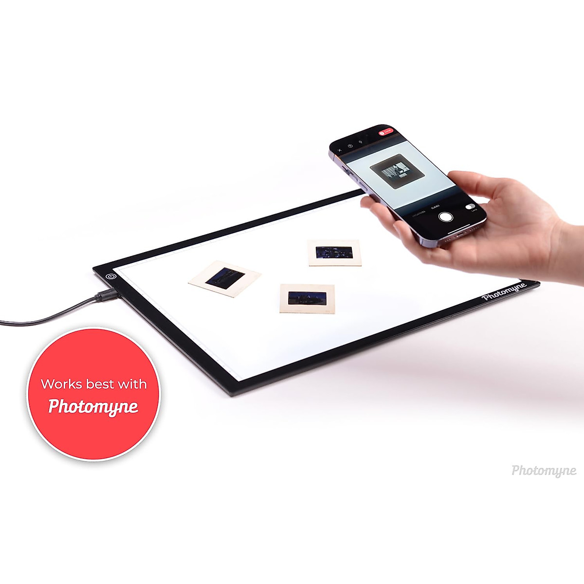 Photomyne Light Pad Backlight | Slides & Negatives viewer | Film Negatives & Old Slides Scanning Lightbox | Hands-Free Ultra-Thin Ultimate Brightness  (Includes USB Adapter) - Black