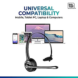 Delton Trucker Bluetooth Headset, Wireless Headphones w/Microphone, Headphones for Truck Driver, Wireless Over The Head Earpiece with Mic for Skype, Call Centers - 18Hrs - 10 Pack