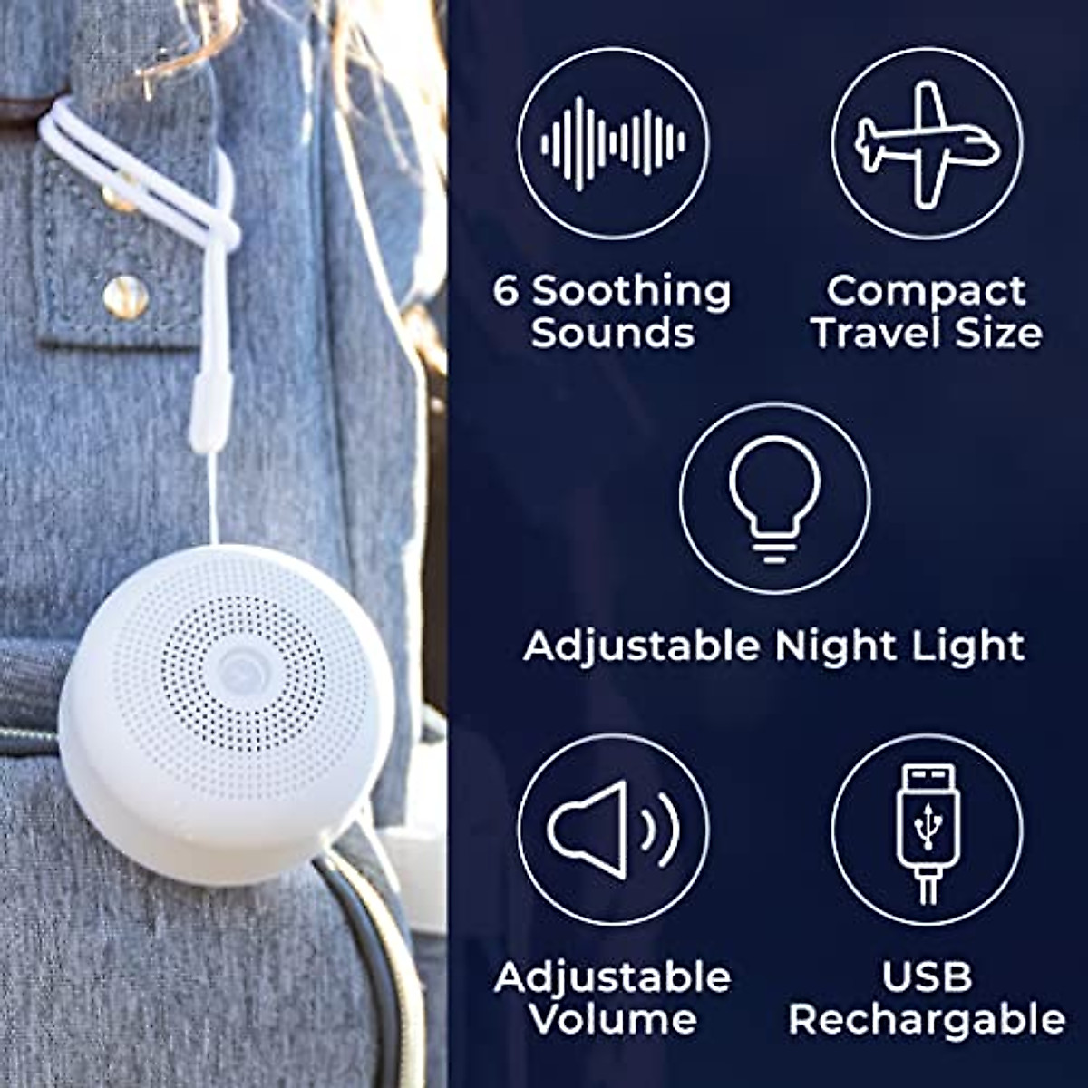 Yogasleep Travel Mini Portable White Noise Machine, 6 Soothing Sounds, Dimmable Night Light, Compact Size for Travel & Diaper Bag, Sleep Aid for Adults & Baby, USB Rechargeable, Lanyard for Hanging