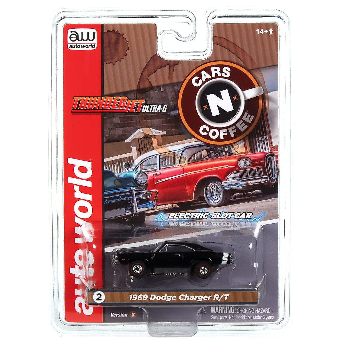 Auto World Thunderjet 1969 Dodge Charger R/T (Black) HO Scale Slot Car