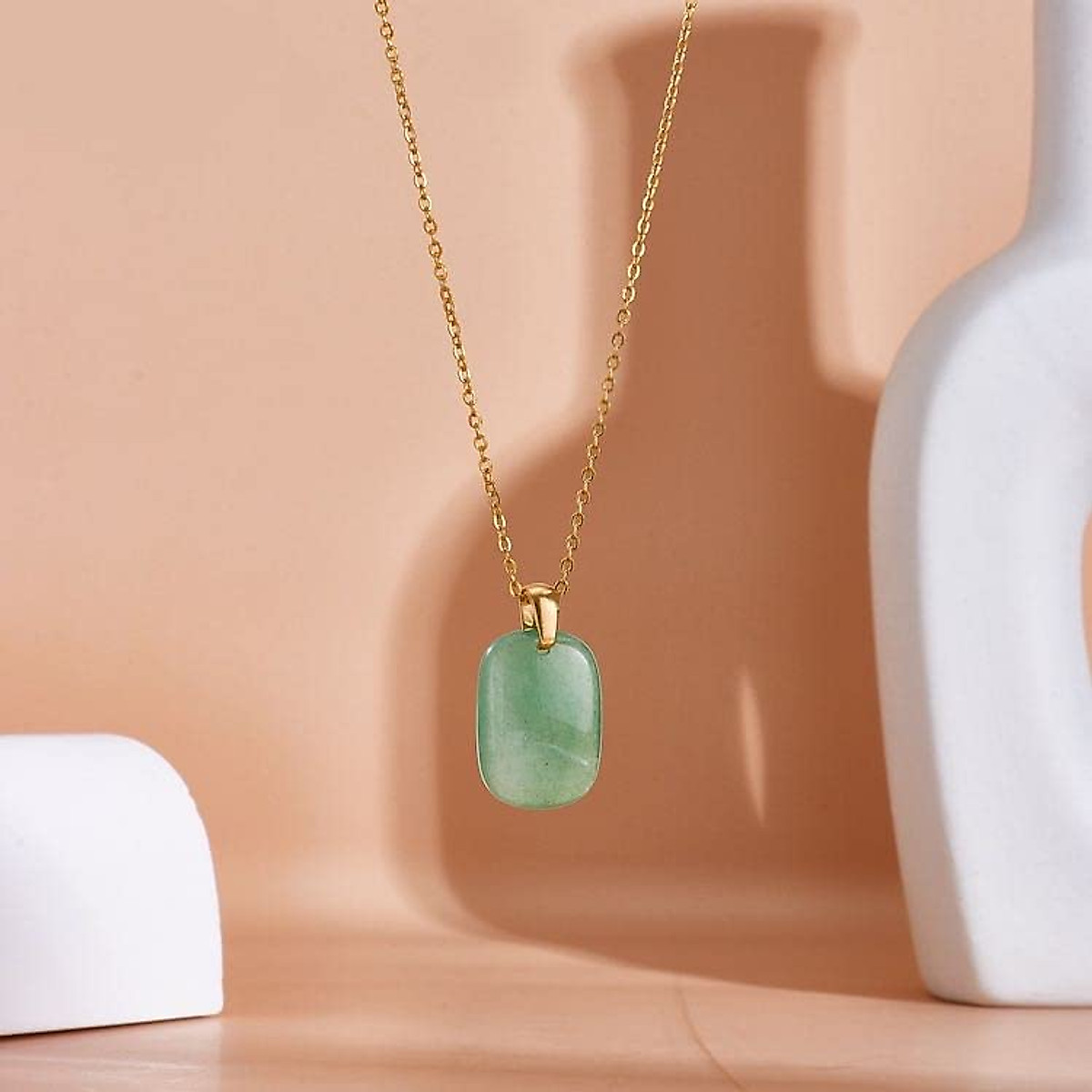 B&D Gifts for Wife Mom Handmade Jade Necklace Good Fortune Necklace14K Gold Plated Jade Pendant for Women Genuine Natural Green Jade Jewelry Necklace for Wife, Mom, Girlfriend, Grandma (Gold)