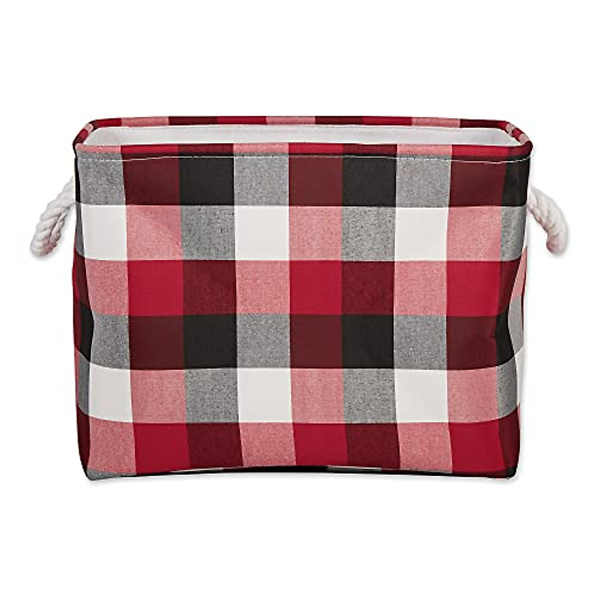 DII Buffalo Check Storage Collection Collapsible Bin with Handles, Medium Rectangle, 16x10x12, Tri Color Cardinal Red