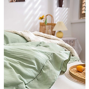 Green Pillow Shams Sage Green Ruffle Standard Pillowcases Cute Pillow Cover Set of 2 Shabby Chic Sea Green Pillowcases 2 Pack (Queen (20''x30''), Sea Green)