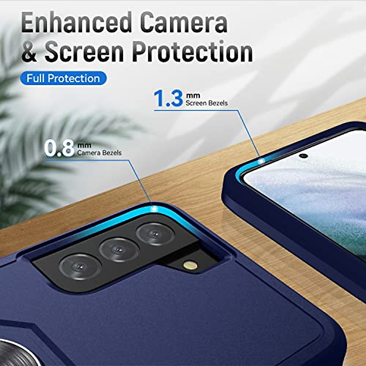 AFARER Series Designed for Samsung Galaxy S21 FE 5G Case Protection Double Layer Cover Hybird Soft + Hard Military-Grade Armor Heavy Duty Shockproof Matte Back with 360°Rotating Ring Kickstand-Blue