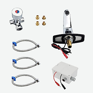 Automatic Touchless Bathroom Faucet Motion Sensor Sink Faucets, Hands Free Water Tap with Temperature Mixer Single Hole Cover Plate and 3/8" 1/2" Adapter & 3 Hoses, Chrome Finished