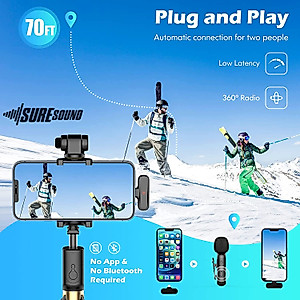 Wireless Microphone for iPhone with Tripod (2 Pack) - Professional Vlog Kit - 12H Runtime 70ft Range - Clip-On Mini Lapel Microphones for Interviews, Vlogs & Podcasts - No USB-C, Lightning Port Only