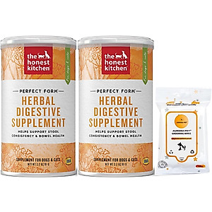Aurora Pet Bundle Pack (2) The Honest Kitchen Perfect Form Herbal Digestive Dog & Cat Supplement, (3.2-oz Each) with AuroraPet Wipes