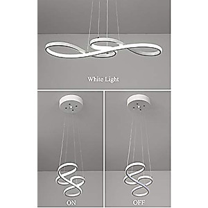 Modern Pendant Lighting White LED Pendant Light for Contemporary Living Dining Room Kitchen Island Dimmable Chandelier Dimming Ceiling Lamp Minimalist Wave Hanging Light Fixture with Remote (White)