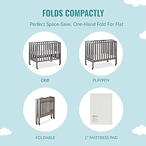 Dream On Me 3 in 1 Portable Folding Stationary Side Crib in Steel Grey, Greenguard Gold Certified, Safety Wheels with Locking Casters, Convertible, 3 Mattress Heights