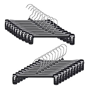 HOUSE DAY Black Pants Hangers, 12 Inch Skirt Hangers with Non-Slip Big Clips and 360° Swivel Hook, Heavy Duty Slim Plastic Pants Hangers, Space Saving Clip Hangers for Pants, Skirts, Shorts, 25 Pack