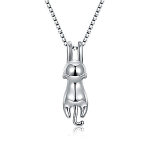 Step Forward Cat Necklaces for Women Sterling Silver: Cute Furry Cat Pendant Necklace for Female Pet Lovers, Mother's Day Birthday Graduation Christmas Gifts Jewelry
