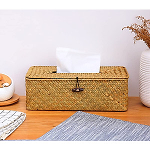 Seagrass Tissue Box Cover Rectangular Woven Napkin Holder Decorative for Bathroom Farmhouse (Natural, 10 x 5.5 x 4.2 Inch)