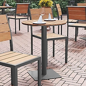 Flash Furniture Finch Commercial Grade Round 24" Table with Faux Teak Poly Slats and Steel Frame, Natural/Gray