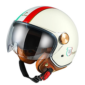 Pretoee Open Face Motorcycle Helmet, 3/4 Retro Classic Moped Helmet for Adult Women Men, Half Face Vintage Motorcycle Helmets with Visor for Scooter, DOT/ECE Approved (L, Milky White)