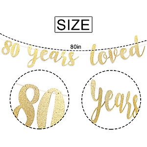 Gold Glitter 80 Years Loved Banner - Happy 80th Birthday Banner，80th Birthday Party Photo Decoration Props，suitable for Background Banners on 80-year-old Male and Female Birthday Party，80th Wedding Anniversary Banner