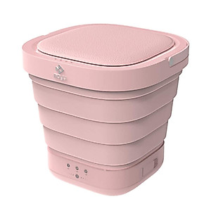 Portable Mini Folding Clothes Washing Machine, Bucket Automatic Home Travel Self-Driving Tour Underwear Foldable Washer, Pink