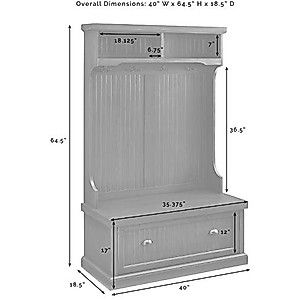 Crosley Furniture Seaside Hall Tree, Entryway Bench with Coat Rack and Shoe Cabinet, Distressed White