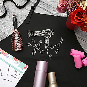 Plum Hill Hair Stylist Apron with Rhinestones - Salon Aprons for Hairdresser and Cosmetology - 3 Pockets, Long Ties, Black