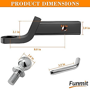 Trailer Hitch Ball Mount with 2 Inch Ball & Hitch Pin Clip, Solid Steel Tow Ball Hitch Fits 2 in Receiver, 6000 lbs, 2" Drop