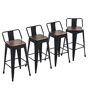 Yongchuang 26" Swivel Bar Stools with Backs Counter Height Stools Set of 4 Industrial Metal Barstools (Swivel 26", Wood Top Black)