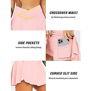 TZLDN Women's Tennis Skirt with Shorts Pockets Crossover High Waisted Workout Athletic Golf Skorts Skirts Pink - Medium