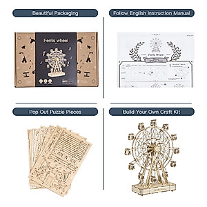 Rowood 3D Puzzles for Adults, Model Kits for Adults, Wooden Music Box,DIY Craft Kits for Adults Teen Boy Gifts on Birthday Christmas - Ferris Wheel (232 PCS)