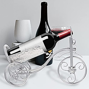 DOITOOL Motorcycle Wine Holder Metal Bike Sculpture Wine Bottle Rack Holder Tricycle Wine Glass Metal Rack Countertop Wine Bottles Holder Display Stand Silver Single Bottle Wine Holder