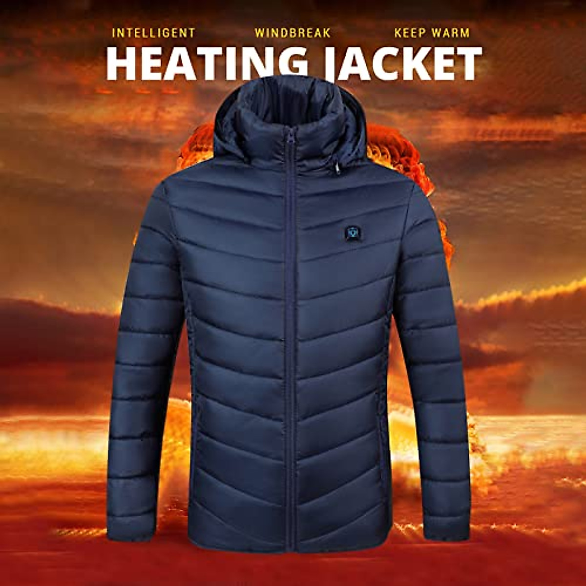 Women's Slim Fit Heated Jacket Quilted Coat Hooded Puffer Thick Down Heated Coat Outdoor Heating Vest Heated Jacket Blue