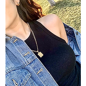 Memgift 3pcs Gold Layering Necklace Set Dainty Trendy Paperclip Snake Choker Gold Filled Stainless Steel Figaro Chain Layered Necklaces Jewelry Gifts Square Pendant Letter A