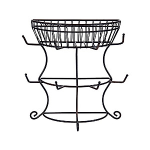 Gourmet Basics by Mikasa French Countryside Metal Mug Tree with Storage Basket, Antique Black, 14.75-Inch - 5154681