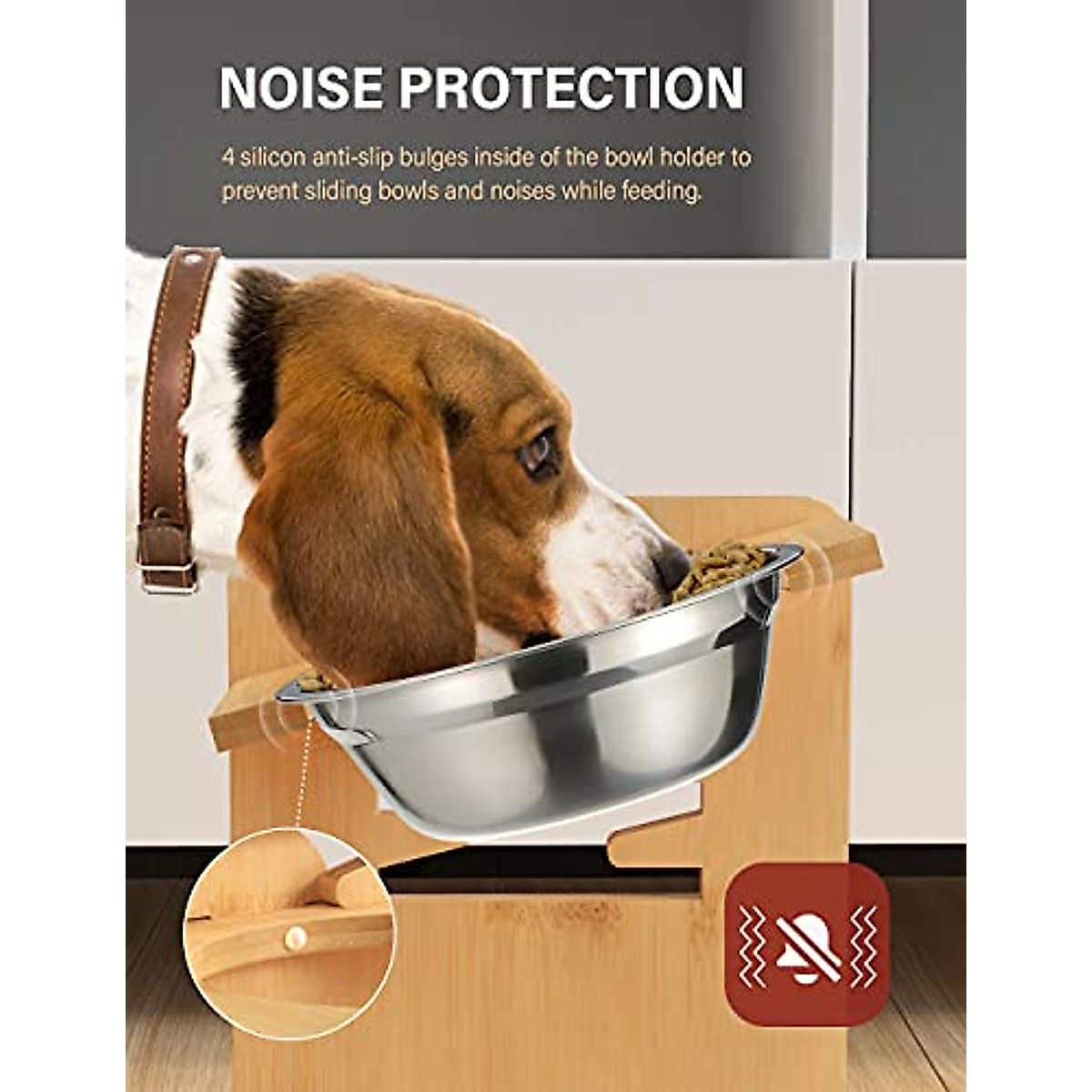 Vantic Elevated Dog Bowls-Adjustable Raised Dog Bowls with Stand for Small Size Dogs and Cats,Durable Bamboo Dog Feeder with 2 Stainless Steel Bowls and Non-Slip Feet